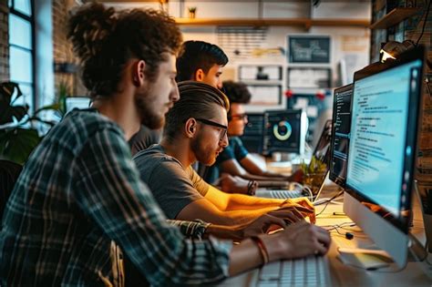 Premium Photo Technology Startup Team Coding And Collaborating