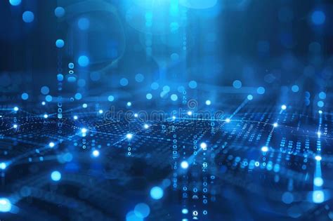 Digital Artwork Of Blue Background With Glowing Digital Binary Code And Network Connections