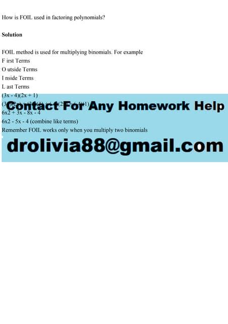 How Is Foil Used In Factoring Polynomialssolutionfoil Method Pdf