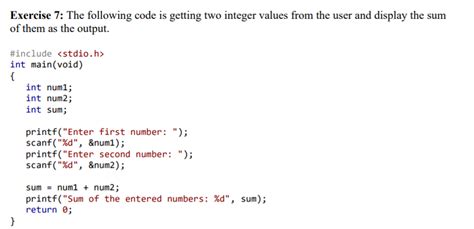 Solved Exercise The Following Code Is Getting Two Integer Chegg