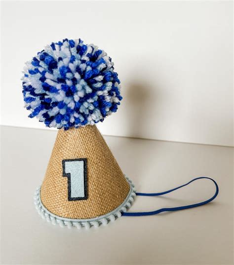 Blue First Birthday Hat Boy Party Hat Customizable One Hat Shades Of