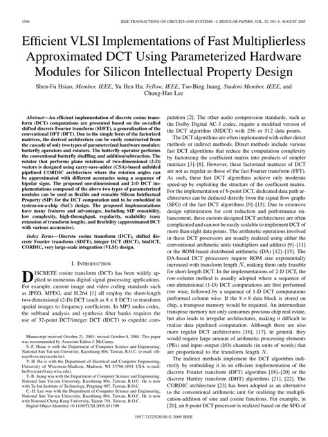 Pdf Efficient Vlsi Implementations Of Fast Multiplierless