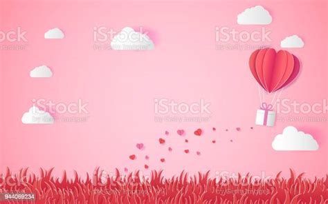 발렌타인 데이 사랑 Skypaper 예술 잔디 벡터 일러스트 레이 션을 통해 비행 하는 풍선에 마음 부동 구름에 대한 스톡 벡터 아트 및 기타 이미지 Istock