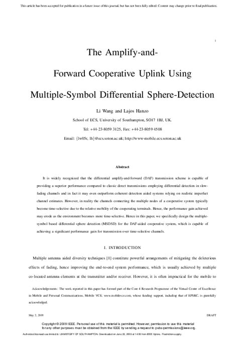Pdf The Amplify And Forward Cooperative Uplink Using Multiple Symbol