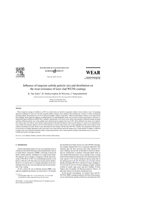 pdf influence of tungsten carbide particle size and distribution on