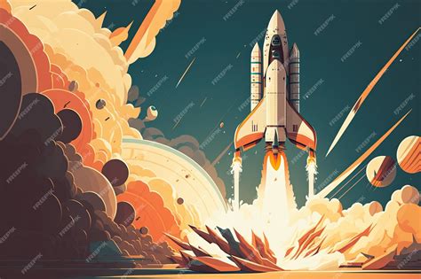 Premium Photo Rocket Space Ship Launch Illustration Generative Ai