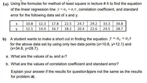 Solved A Using The Formulas For Method Of Least Square In Chegg