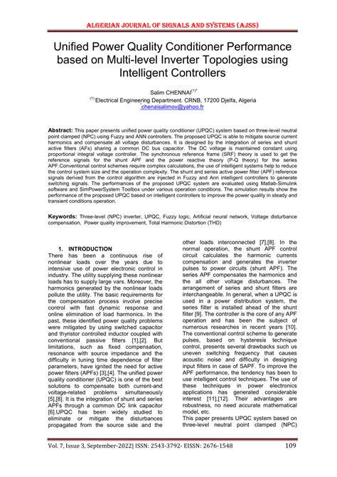 Pdf Unified Power Quality Conditioner Performance Based On Multi Level Inverter Topologies