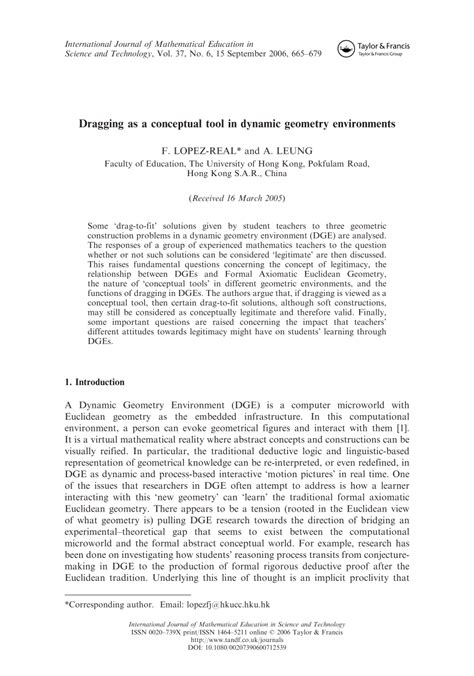 Pdf Dragging As A Conceptual Tool In Dynamic Geometry Environments