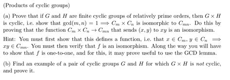 solved products of cyclic groups a prove that if g and h