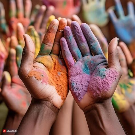 Group Of Cheerful Young People Having Fun At A Color Festiva Premium