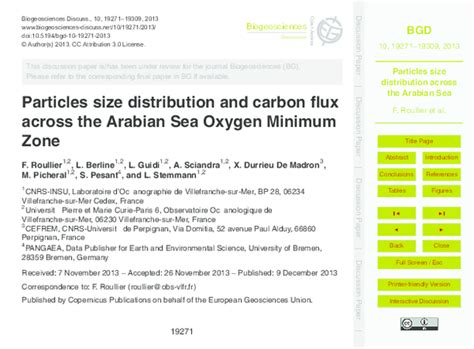 Pdf Particles Size Distribution And Carbon Flux Across The Arabian