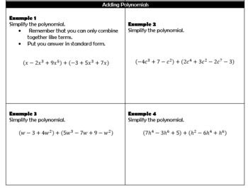 Adding And Subtracting Polynomials Guided Notes And HW By Algebra Crazy