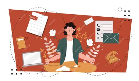 Premium Vector Business Woman Meditating Young Girl In Lotus Position Worker Calm With Tasks