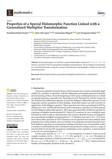 Pdf Properties Of A Special Holomorphic Function Linked With A