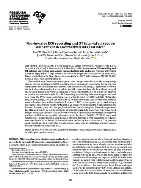 Pdf Non Invasive Ecg Recording And Qt Interval Correction Assessment In Anesthetized Rats And Mice