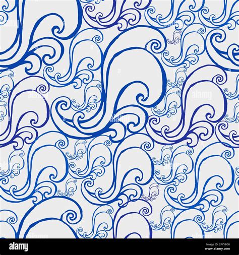 Abstract Sea Wave Sketch Style Seamless Pattern Illustration Background Waving Water In Blue