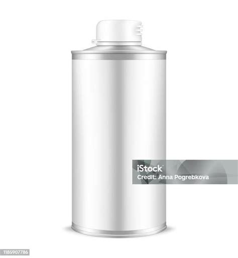 플라스틱 캡과 빈 라벨 현실적인 모형 주석 수 있습니다 액체 제품을 위한 금속 원통형 병 디자인을 위한 벡터 모형 스프레이 페인트에 대한 스톡 벡터 아트 및 기타 이미지