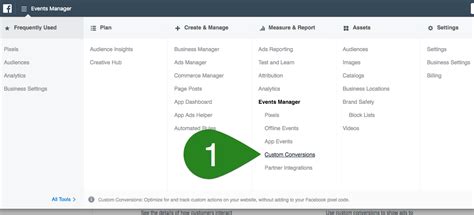how to create custom conversions inside facebook using standard events