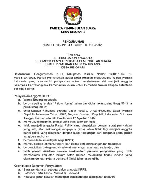 Pengumuman Kpps Rejosari Rev 2 Pdf