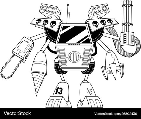 Killer Robot Line Art Royalty Free Vector Image