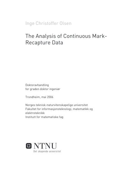 7 example european dipper the analysis of continuous mark recapture data