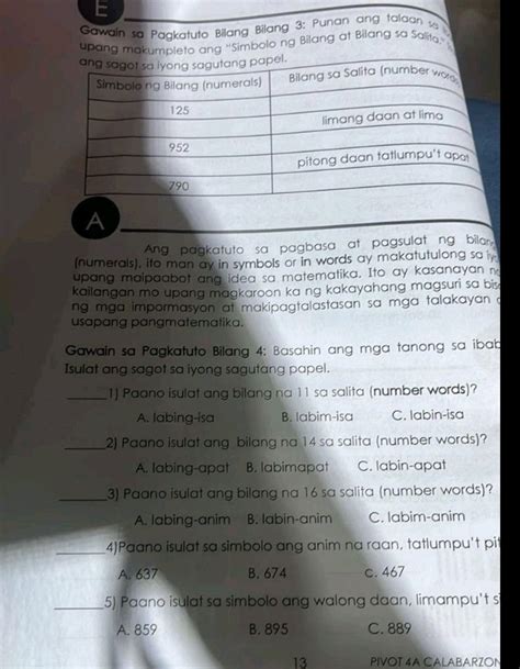 Gawain sa Pagkatuto Billang Bilang 3 Punan | StudyX