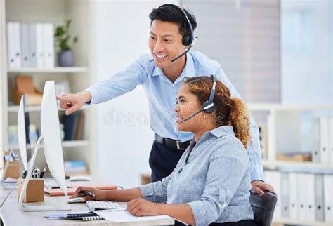 Customer Support Training And Manager With Woman On Computer For Help