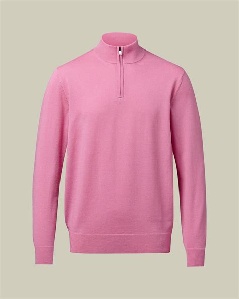 Pure Merino Quarter Zip Sweater Pink Charles Tyrwhitt Us