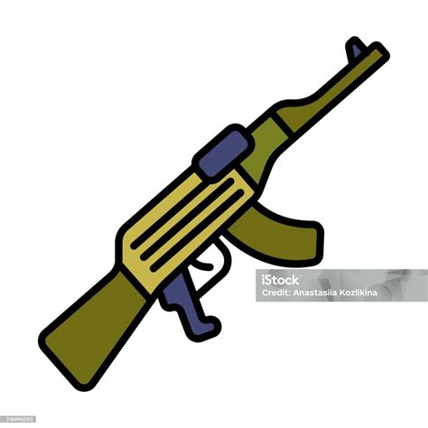 돌격 소총 라인 아이콘입니다 무기 군 전투 총기 총 오토매틱 Ak47 병사 전쟁 충돌 촬영 전쟁 전투 보안 탄약 매거진 화력 보병 공격적인 육군 Ak 47 소총에 대한 스톡