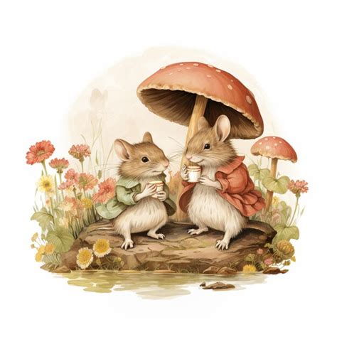 Premium Ai Image There Are Two Mice That Are Sitting Under A Mushroom