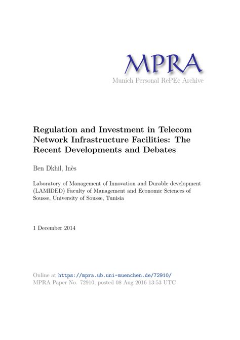 Pdf Regulation And Investment In Telecom Network Infrastructure Facilities The Recent