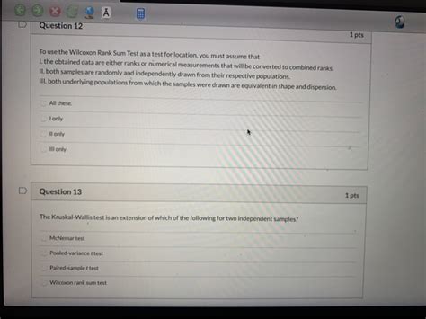 solved question 12 1 pts to use the wilcoxon rank sum test