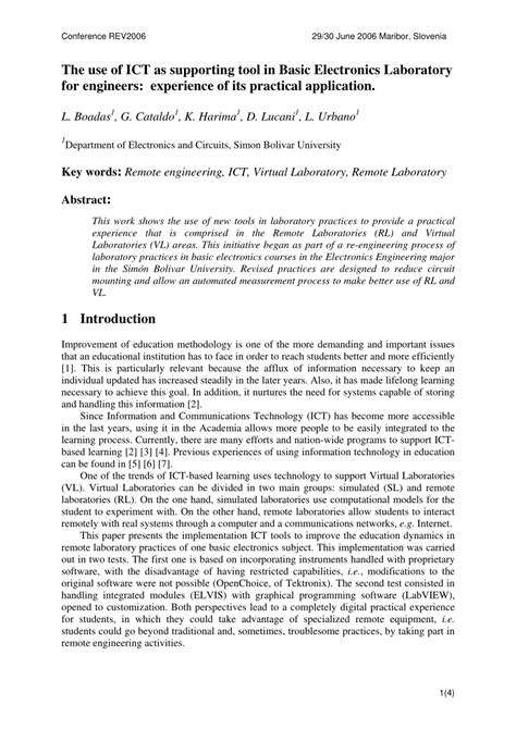 PDF The Use Of ICT As Supporting Tool In Basic Electronics Laboratory For Engineers