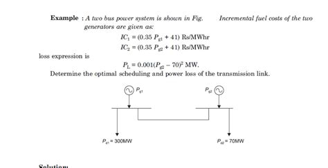 solved example a two bus power system is shown in fig