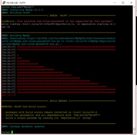 Error Installing Mysql On Arm7l · Issue 106 · Juliadatabasesmysqljl