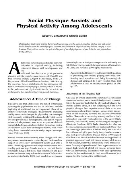 Social Physique Anxiety And Physical Activity Among Adolescents