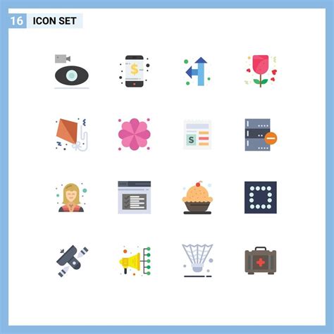 16 Universal Flat Color Signs Symbols Of Fly Kite Smart Rose T Editable Pack Of Creative