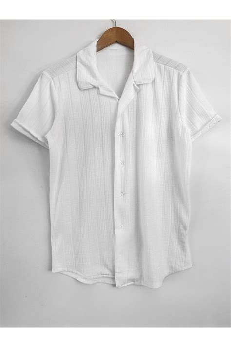 خرید و قیمت پیراهن آستین کوتاه تابستانی با طرح سفید مردانه ترب