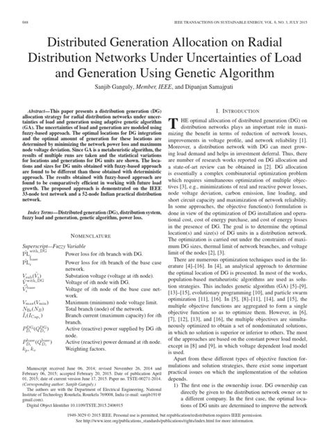 Distributed Generation Allocation On Radial Pdf Genetic Algorithm Distributed Generation