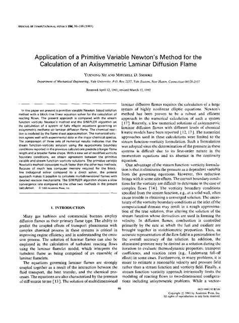 Pdf Application Of A Primitive Variable Newtons Method For The