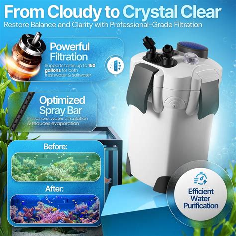 Flexzion Aquarium Canister Filter With 525gph Flow Rate Uv C Lamp