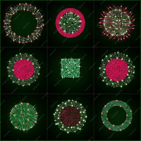 Premium Vector Set Of Vector Technology Cpu Designs With Square And Circular Luminescent