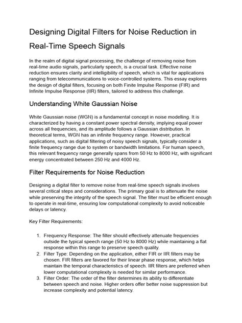 designing digital filters for noise reduction in real time speech
