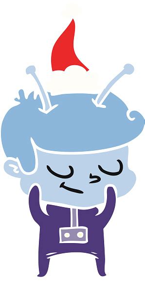 산타 모자를 쓴 우주인의 수줍은 손으로 그린 평면 컬러 그림 귀여운에 대한 스톡 벡터 아트 및 기타 이미지 귀여운 낙서 드로잉 남자 Istock