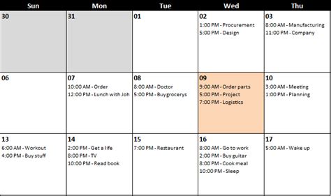 monthly calendar template