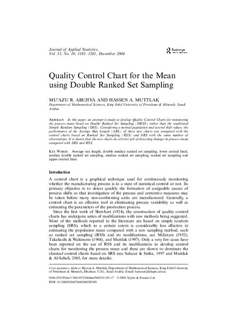 pdf quality control chart for the mean using double ranked set sampling