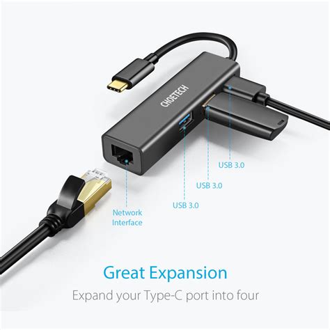 Choetech Hub U02 Usb C Ethernet Hub Lan Network Adapter
