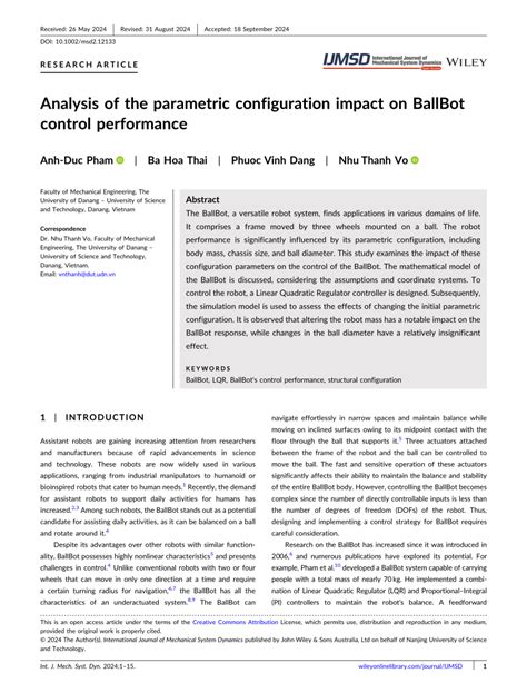 Pdf Analysis Of The Parametric Configuration Impact On Ballbot
