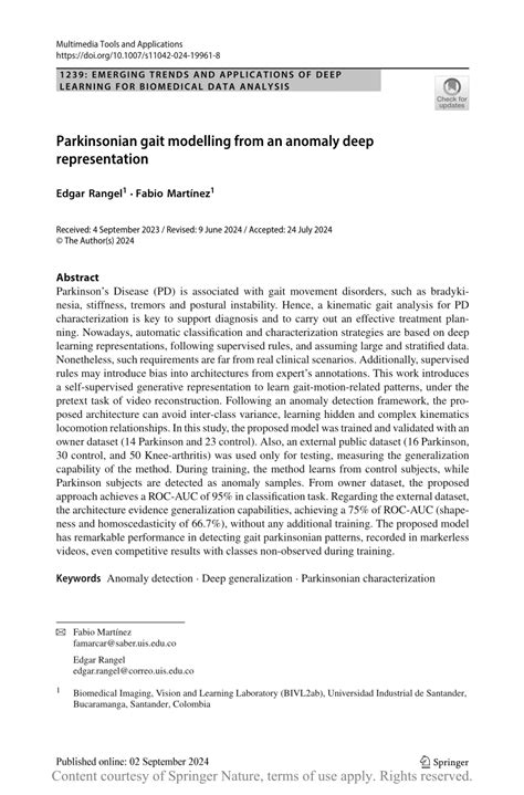 Pdf Parkinsonian Gait Modelling From An Anomaly Deep Representation